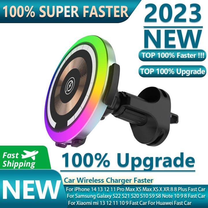 Magnetic Wireless Charger RGB LED Lamp Phone Car Air Vent Holder For ...