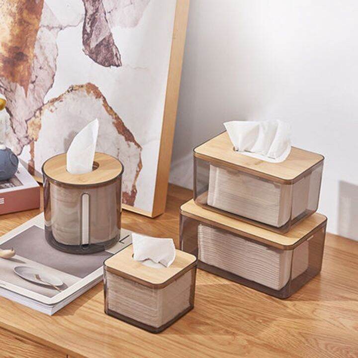 Acrylic Roll Tissue Dispenser Holder Wood Box Organizer Napkin Paper ...