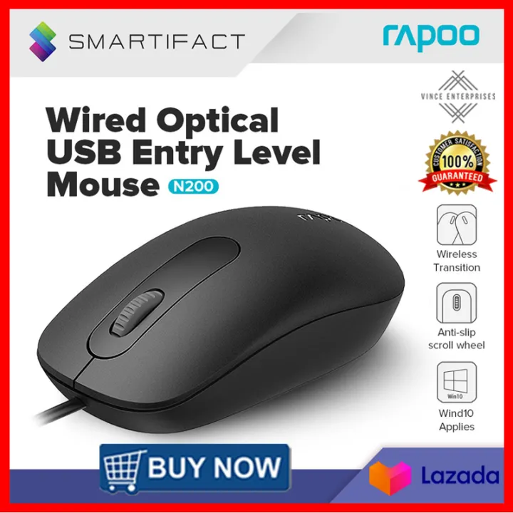 VINCE ENTERPRISES - Rapoo N200 Wired Mouse 1600 DPI Optical USB Entry ...