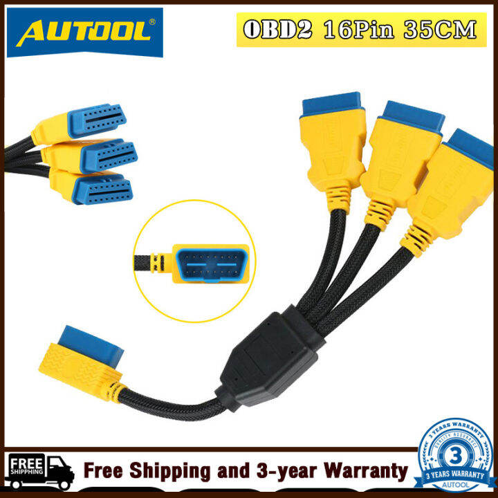 AUTOOL 35CM OBD2 Splitter Cable OBD2 Extend Cables 1 to 3 Converter ...