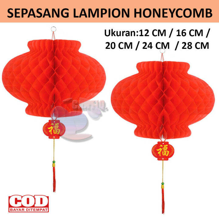 Warna Merah - 2 PC iCantiq Lampion HONEYCOMB Lampion Gantung Plastik 12 ...