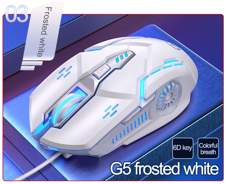 Wired Mouse, 6d Buttons, 7 Colors Breathing Light, 4Speed DPI RGB เทา ...