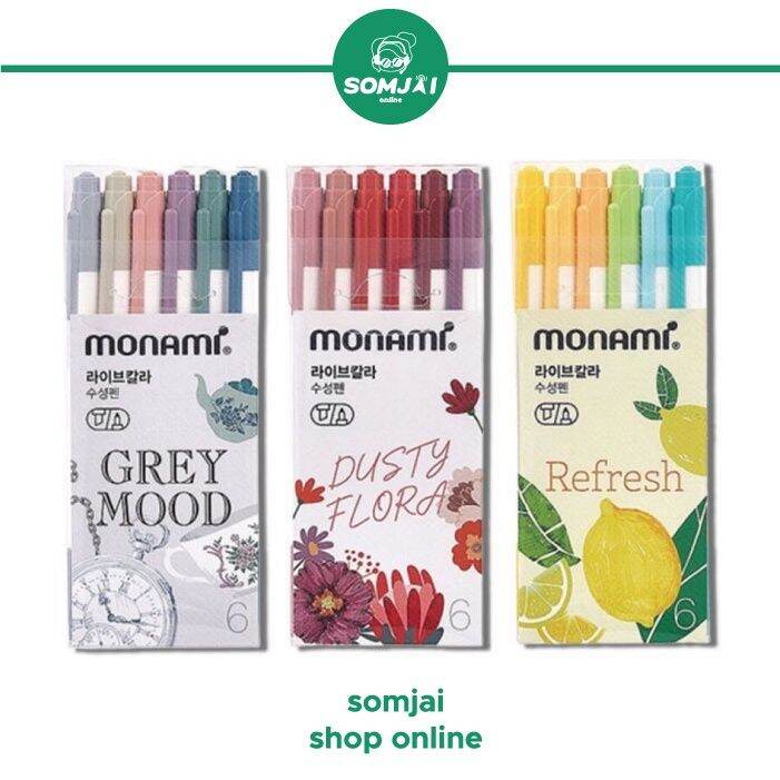 Monami (โมนามิ) ปากกาสีน้ำ 2 หัว รุ่น Live Color ชุด 6 สี | Lazada.co.th