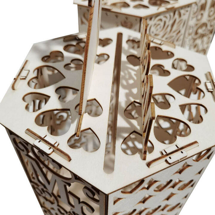 ใหม่ DIY ไม้6-Sided Check-In Mr. And Mrs. การ์ดแต่งงานกล่องเงินกล่อง ...