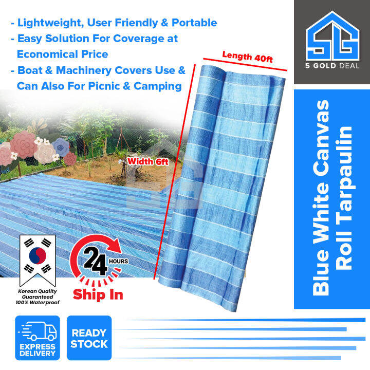 Blue White Canvas Roll Tarpaulin 6ft x 40ft / Kanvas Biru Putih | Lazada