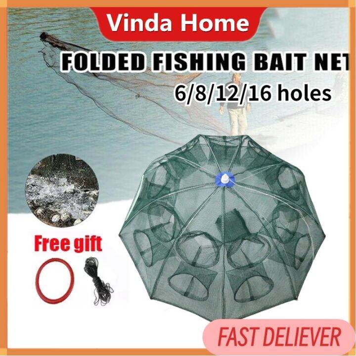 【IN STOCK】Portable Fishing Net Automatic Folding Umbrella Trap Fish Tra ...