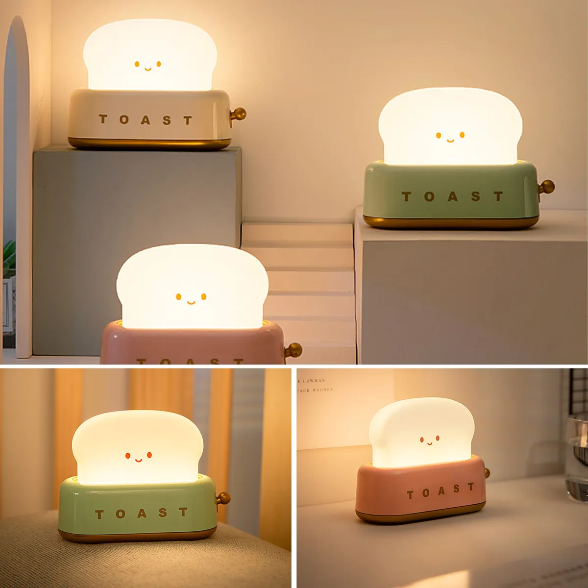 Cute Battery Night Light ,toast Bread Led Food Lamp With Rechargeable ...