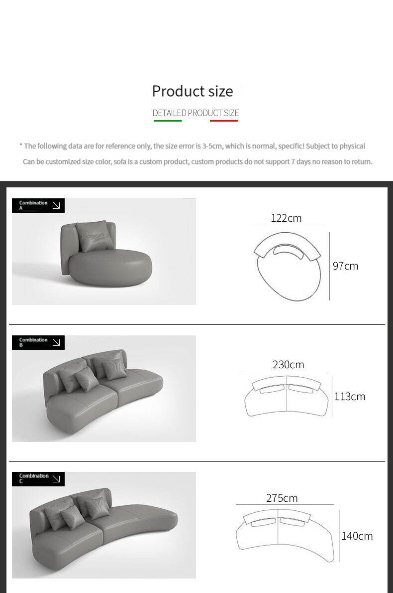 TATA HOME Nordic Leather Sofa โซฟาตัวยู Curved โซฟาสีครีม Minimalist ...