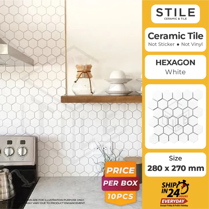 [REAL TILE] Hexagon White Mosaic Tiles /Mozek/Ceramic Tiles/Mozek Bilik ...