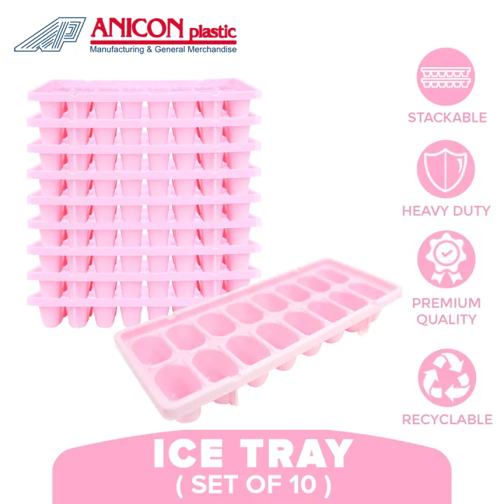 Aniware Premium Quality 16 Cube Pink Plastic Ice Tray (10 pieces ...