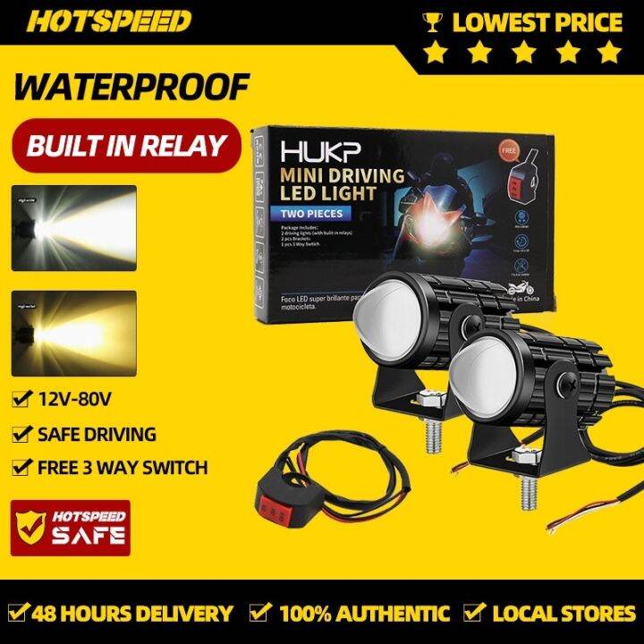HOTSPEED Mini Driving light Motorcycle Led light Full Set With Bracket High and Low Yellow/White ...