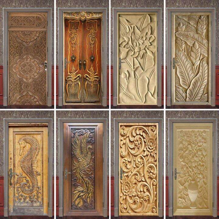 Carved Wood Panel Door Stickers Retro Decorative Sticker Self-adhesive ...