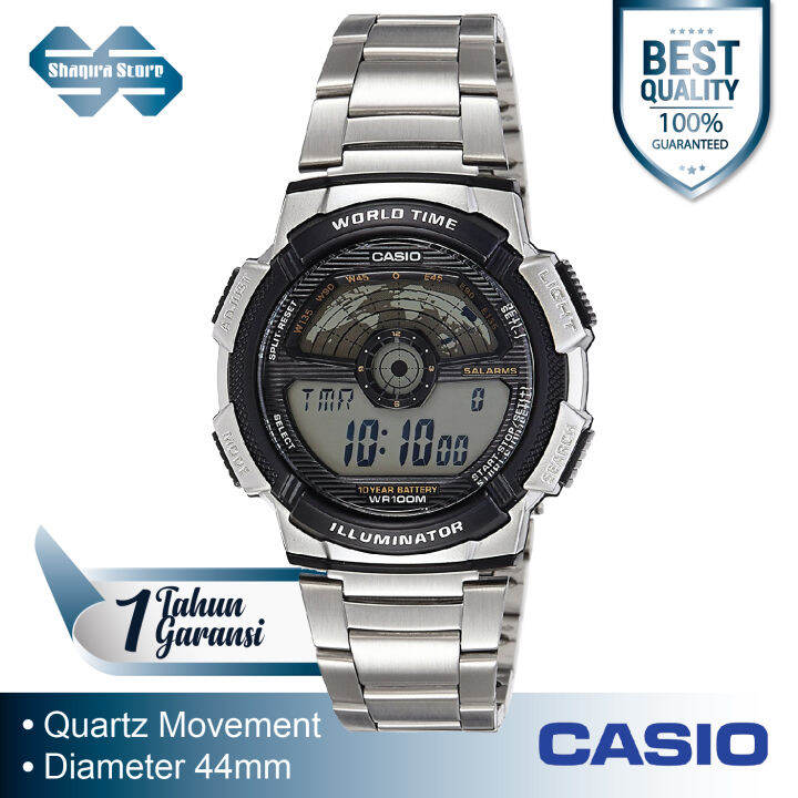 JAM TANGAN PRIA SPORT CASIO AE-1100W-1AVDF SERIES TALI RUBBER BLUE GREEN SILVER 10 YEAR BATTERY ...