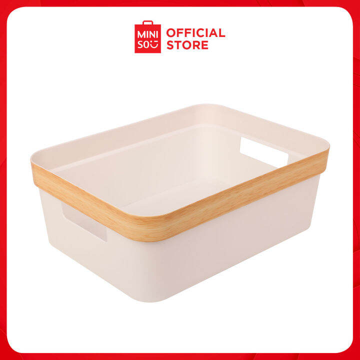 MINISO Storage Bin with Wood Grain Design Rim (L)(White) | Lazada PH
