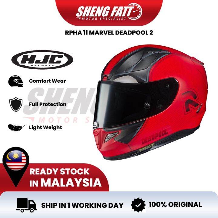 HJC RPHA 11 Marvel Deadpool 2 Full Face Helmet Motor Visor Topi Keledar ...