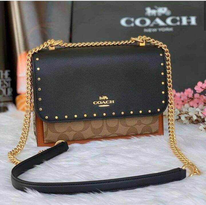 Coach 90400 Klare Crossbody in Black Smooth Leather, Khaki Signature ...