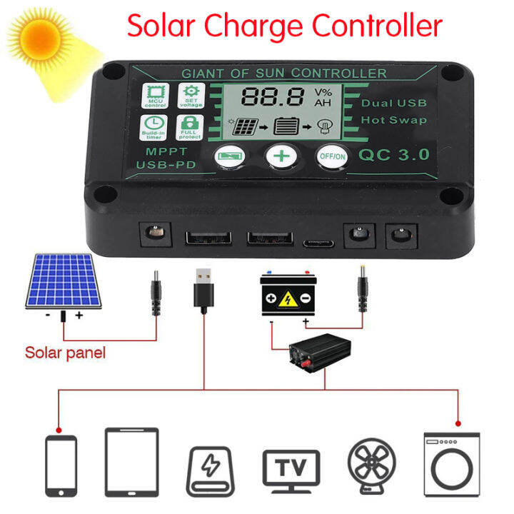 MPPT Solar Charge Controller 10A 20A 60A 80A 100A 12V24V with Dual USB Waterproof Auto Display ...