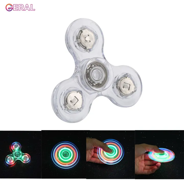 Geral Transparent Crystal LED Fidget Toy Hand Tri-Spinner Relief Stress ...