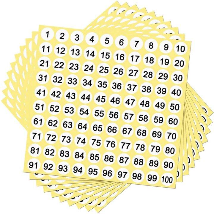 100 Sheets Number Labels Stickers 1-100 Numbers Round Stickers 0.4 Inch ...