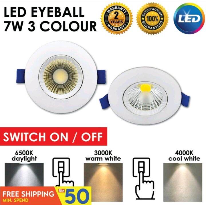 LED Eyeball 7W Spotlight 3 Colour Lampu Siling Ceiling Downlight (3 in ...