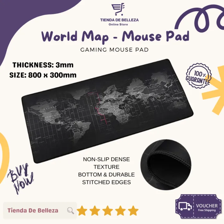 Extra Large World Map Design Long Extender Mouse Mat 3MM Gaming Mouse ...