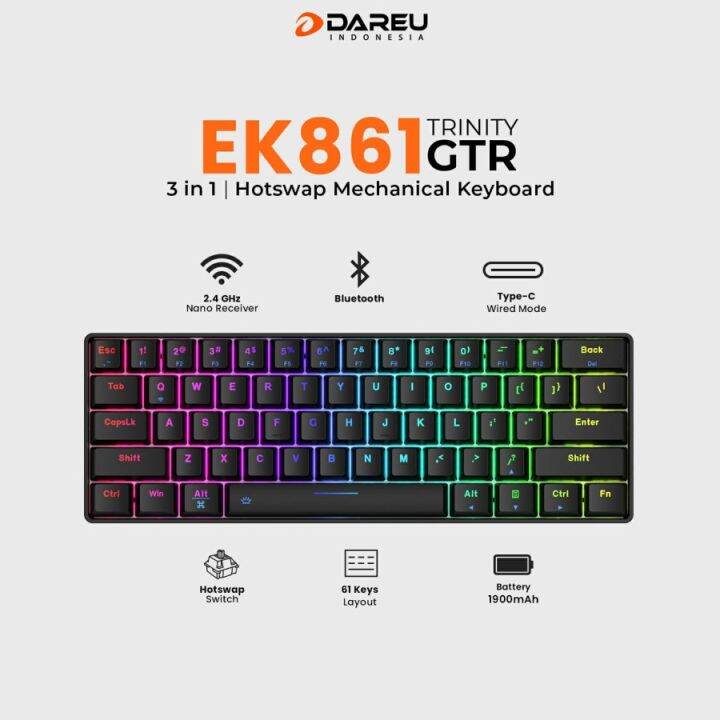 Dareu EK861 Trinity GTR Hotswap Wireless Mechanical Gaming Keyboard ...