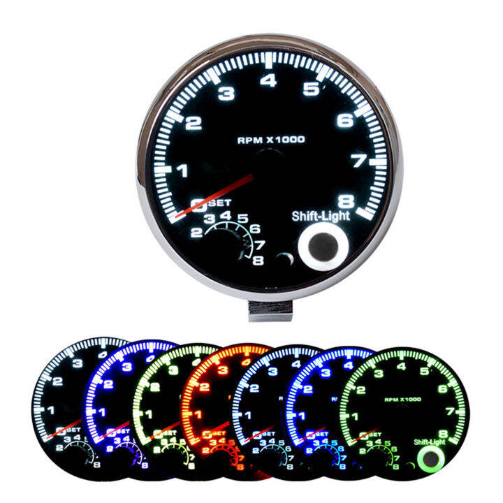 7 Led Colors Background Light 3.75'' Car Universal Black Tachometer ...