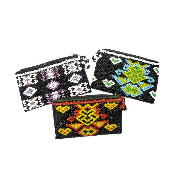 Dompet Koin Sedang Rajut Handmade Manik-Manik Motif Dayak Souvenir Khas ...