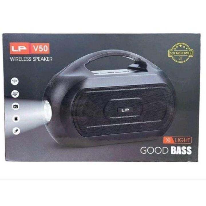 🔥LP V50 GOOD BASS Wireless Speaker with Solar Power 8W +Torch Light ...