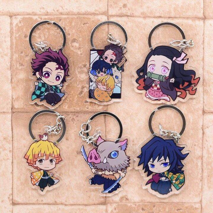 BA Demon Slayer Keychain Anime High Quality Metal Hook Acrylic Tanjiro ...