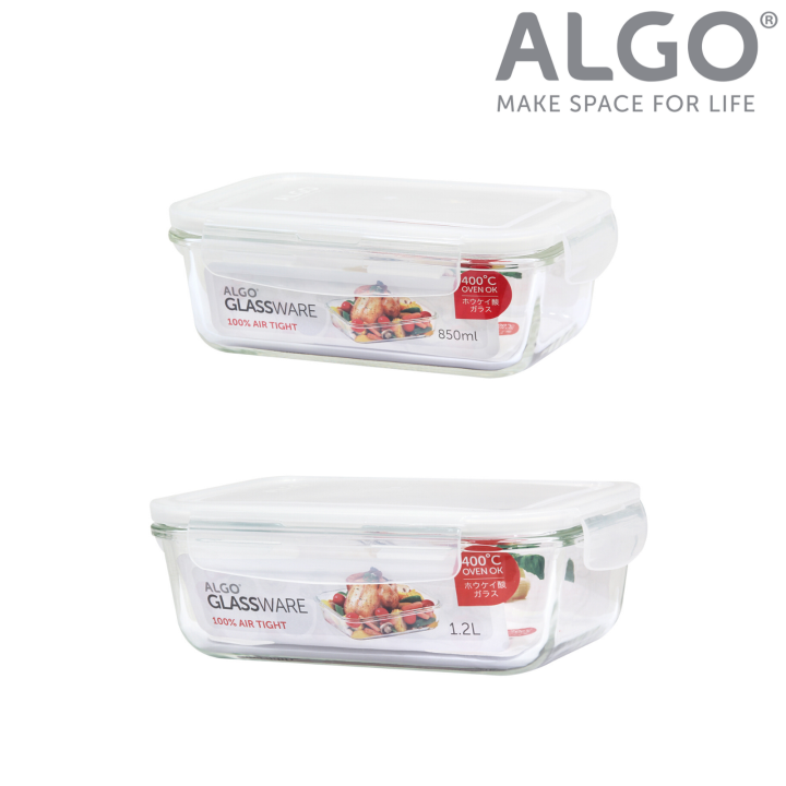 Algo Glass Food Container Rectangular 850ml +1200ml | Lazada