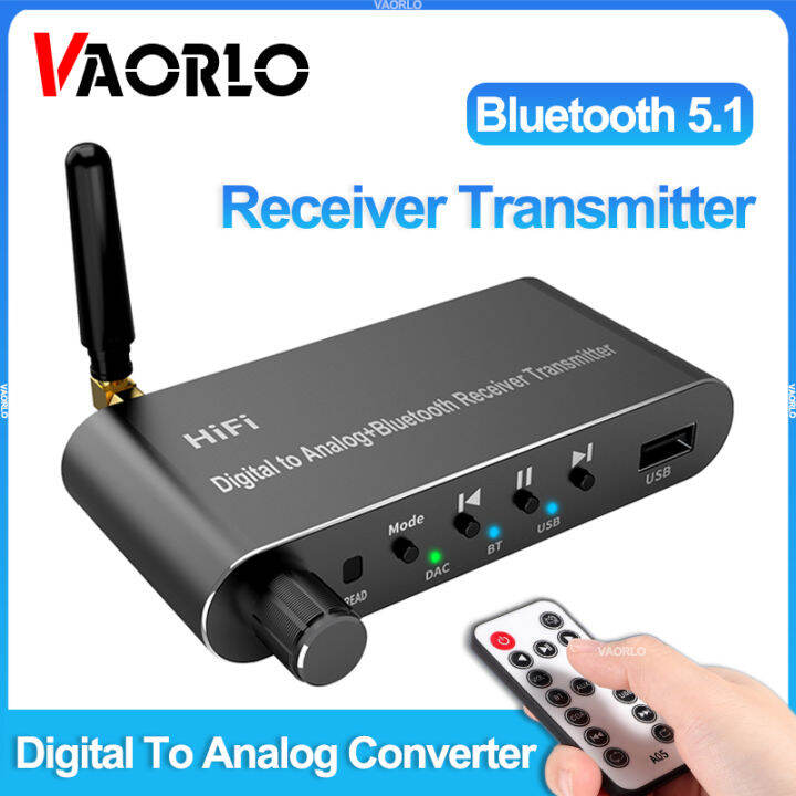 VAORLO Bluetooth 5.1 Receiver Transmitter Digital To Analog Converter Low Latency Audio Adapter ...