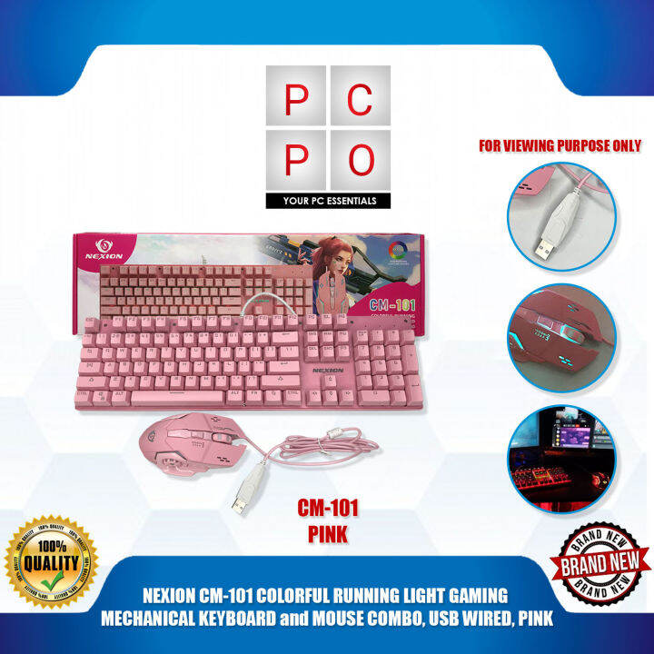 NEXION CM-101 COLORFUL RUNNING LIGHT GAMING MECHANICAL KEYBOARD and MOUSE COMBO, USB WIRED, PINK ...