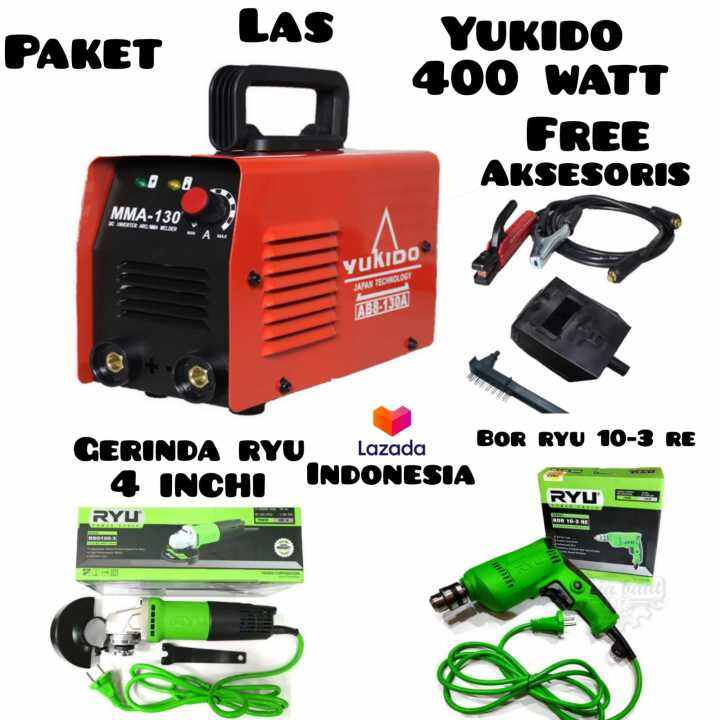 [3 ITEM] Paket Mesin Las YUKIDO 400watt seperti Lakoni Basic 450 Watt ...