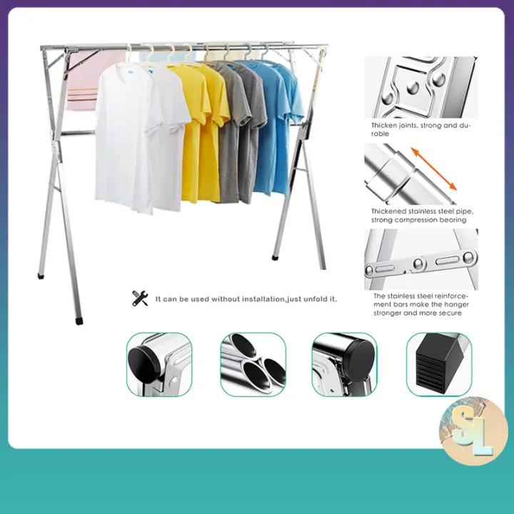 SL. 150cm Length X-Shaped Stainless Steel Drying Rack Parallel Bar ...