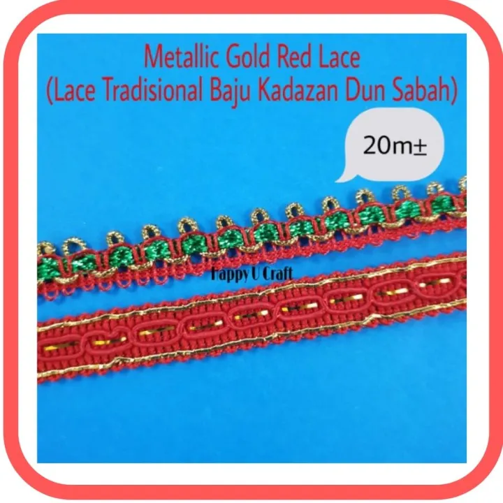 Metallic Gold Red Lace/ Renda Warna Emas Merah/ Lace Tradisional Baju ...