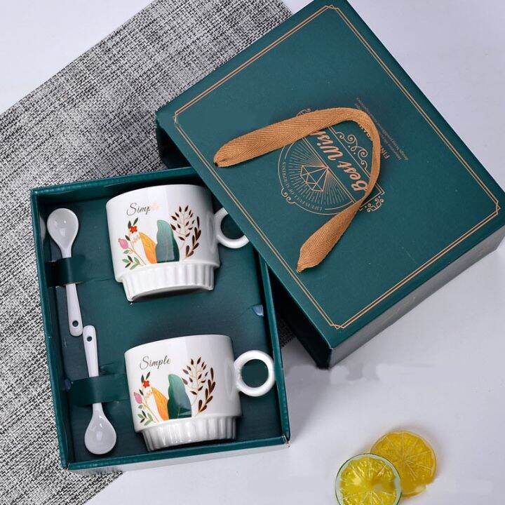 Ceramic Couple Mug Coffee Cup Set with Spoon Gift Box | Lazada PH