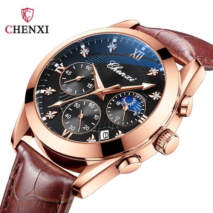 CHENXI Chenxi multi-functional three-eye six-needle sports watch star moon phase men's luminous ...