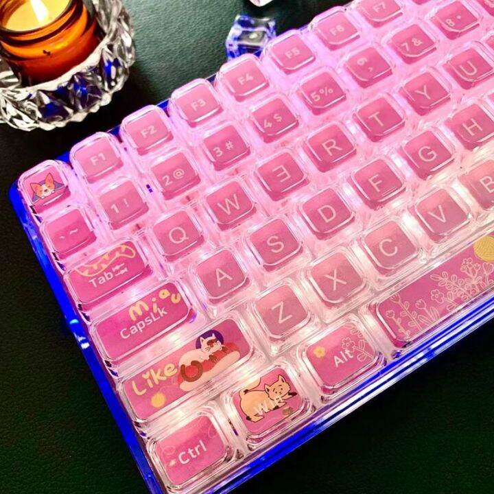 【Keycap Only】Cute Cat Pink Double layer keycap 84 Keys XDA Profile 6 ...