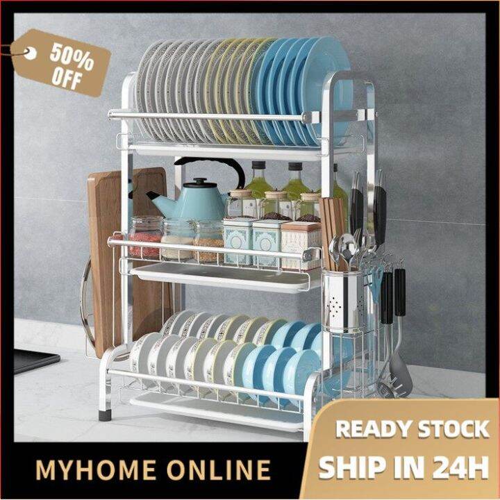 Kitchen Rack SUS 304 Stainless Steel Dish Rack Dish Drainer Rack Rak ...