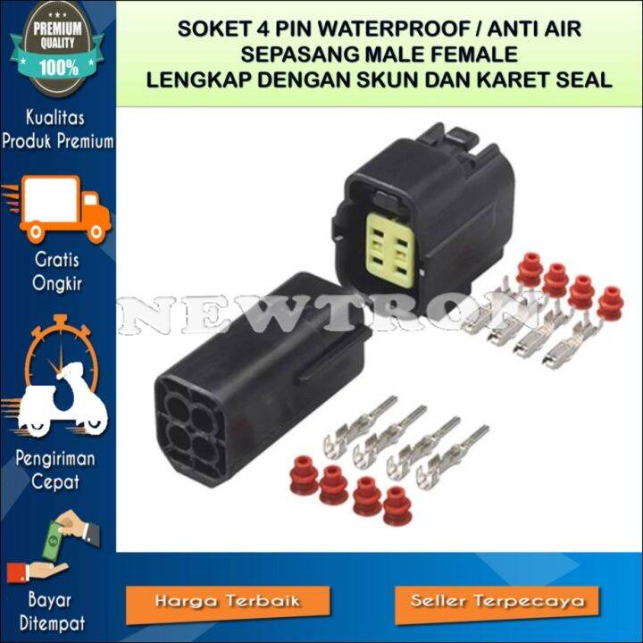 SOKET KONEKTOR CONNECTOR 4 PIN WATERPROOF MOTOR MOBIL SOKET 4 PIN ...