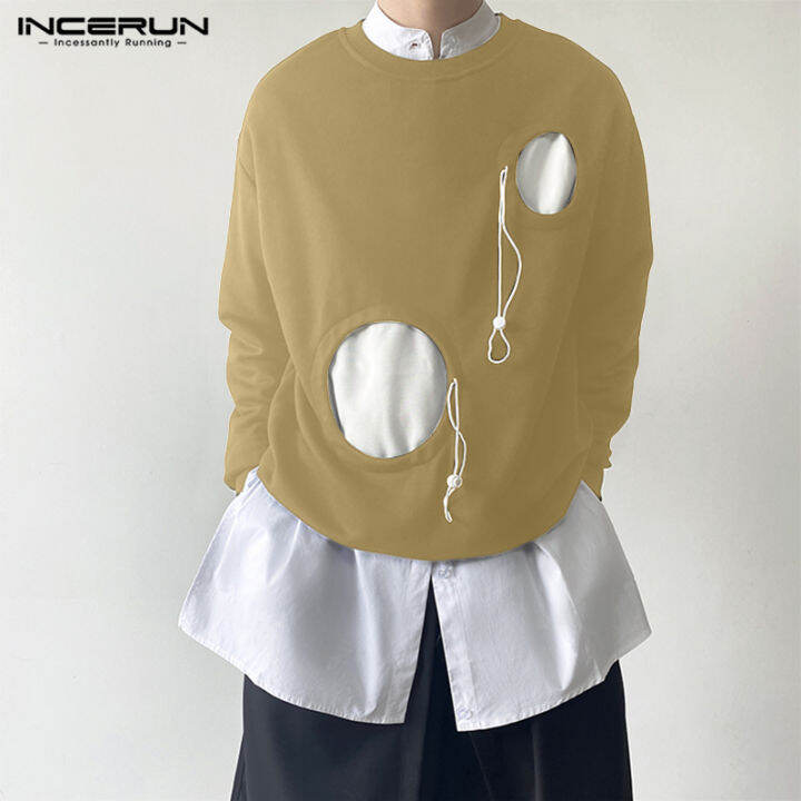 INCERUN เสื้อสเวตเตอร์มีฮู้ดลายแขนยาวสำหรับผู้ชายเสื้อกีฬาสไตล์ลำลองจัม ...