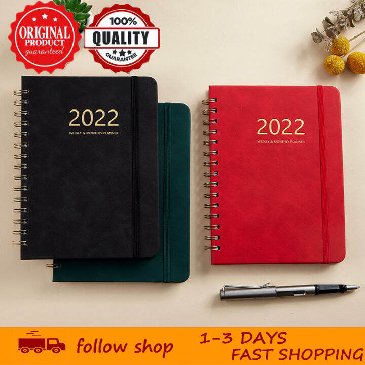 A5 Leather Notebook 2022 Notebook Planner，Daily Weekly Monthly Schedule ...