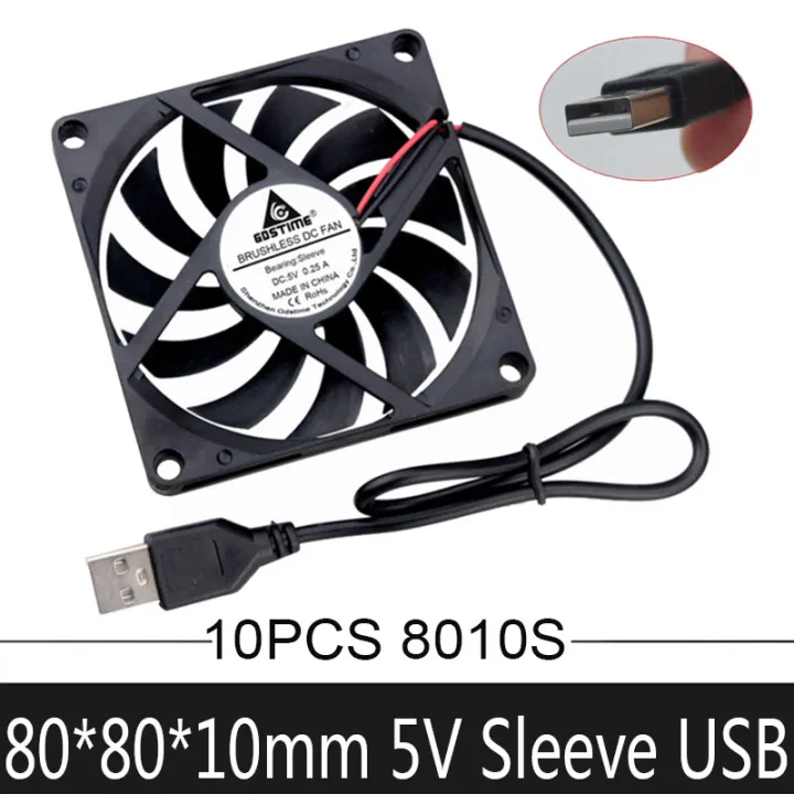 10 Pieceslot Gdstime 80mm USB 5V 80mmx80mmx10mm 8cm 8010 PC Brushless Axial DC Cooling Cooler ...