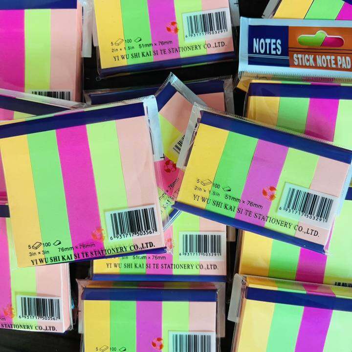 Stick Note Pad 100 sheets Size: 3in. x 3in, 2 in. x 1.5in. 5 NEON ...