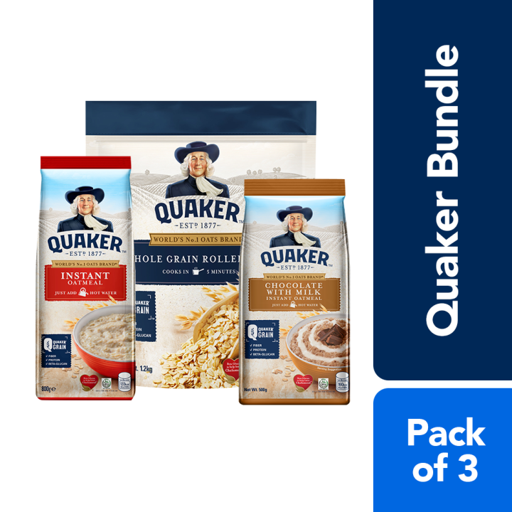 Quaker Instant Oatmeal 800g + Quaker Flavored Oatmeal Chocolate with Milk 500g + Quaker Rolled ...
