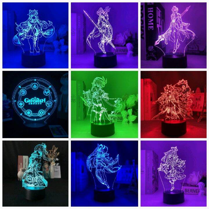 Genshin Impact 3D Led Illusion Night Lights 3 or 7 color Changing Lamp ...