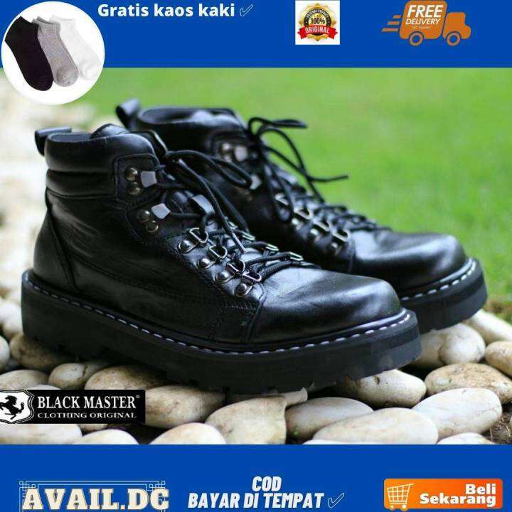 sepatu boots kulit pria black master hardrock - sepatu boot biker ...