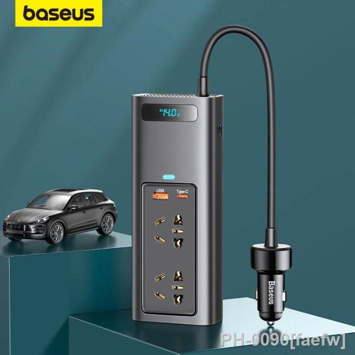 ↂ Baseus inversor do carro dc 12v para ac 220v 150w conversor automático tipo-c usb carregador ...