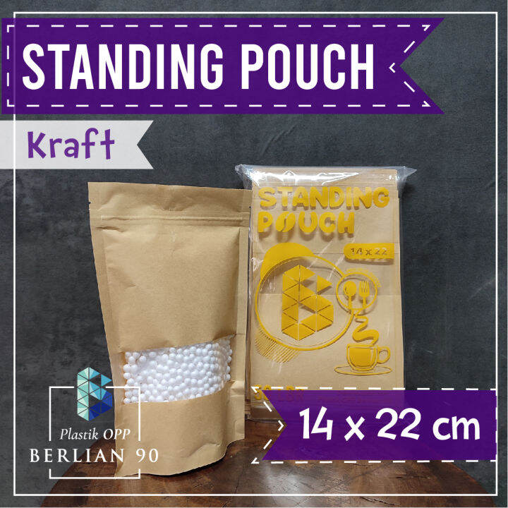 (50 PCS) Kemasan Snack Standing Pouch Kraft 14x22 cm 400 gr . Kemasan ...